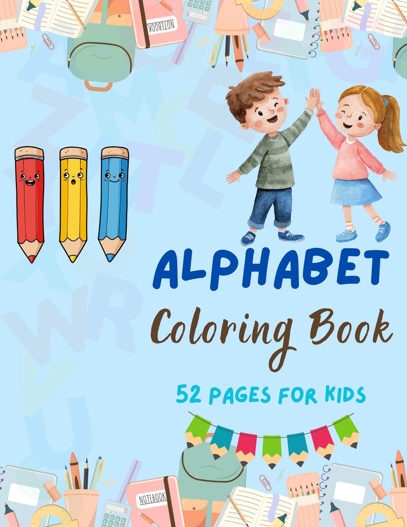 Alphabet A to Z Coloring Pages and Word Tracing. 52 Educational ...