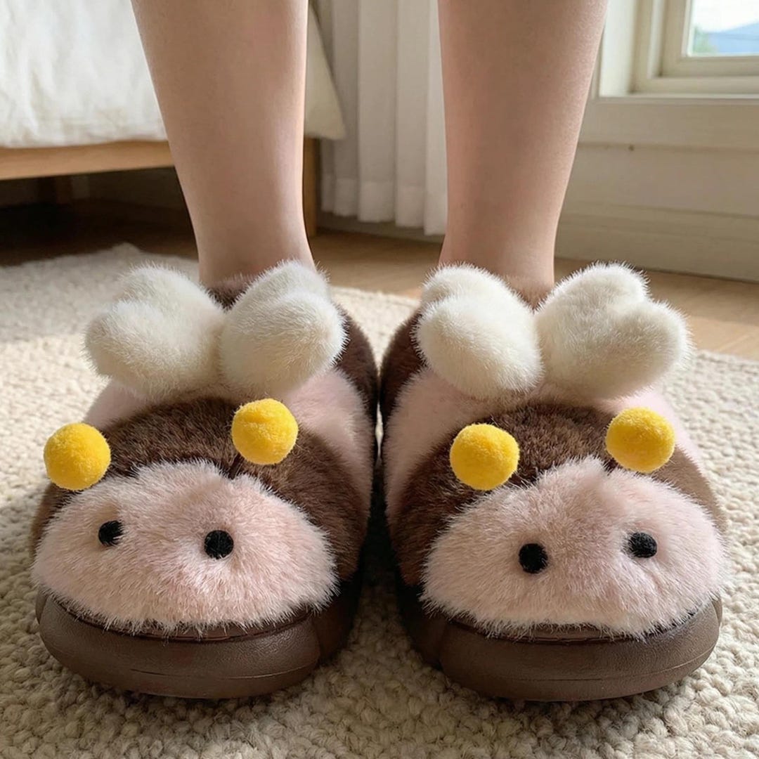 Furry Bee Slippers: Women's Plush Animal Shoes - Etsy