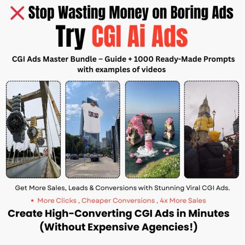 CGI AI Video Ads Bundle – 1000+ Prompts & E-guide (digital Download) - Etsy