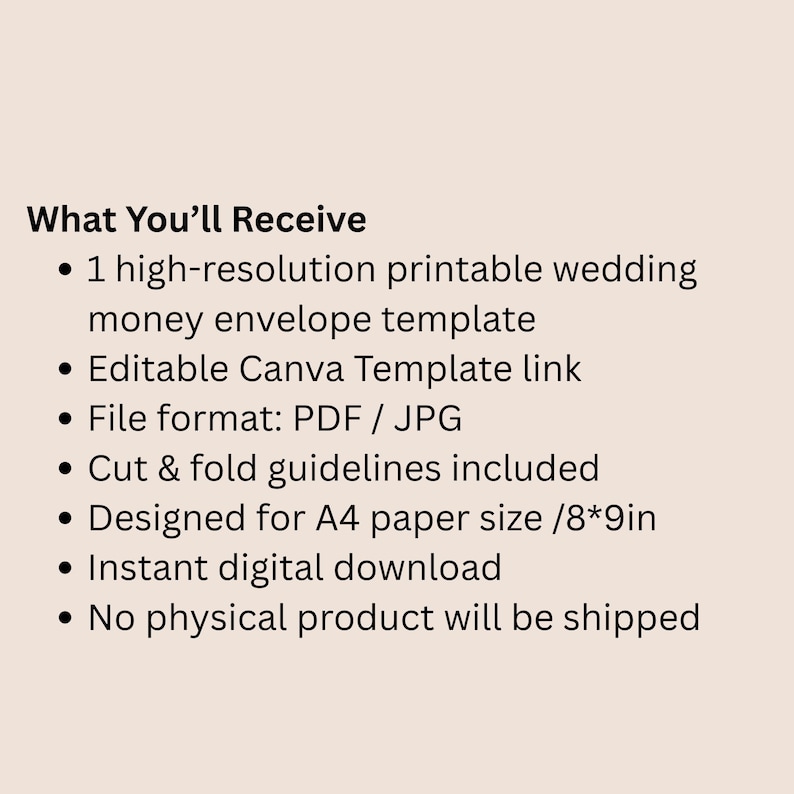 Elegant Wedding Money Envelope Template | DIY Cash Gift (canva Editable ...