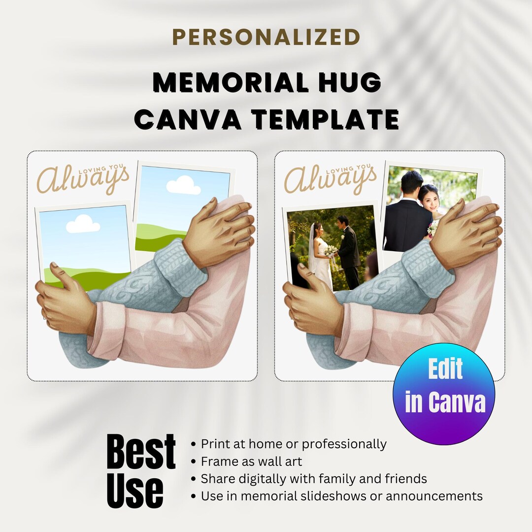 Hug Memorial Photo Keepsake, Bereavement Gift (editable Canva Template ...