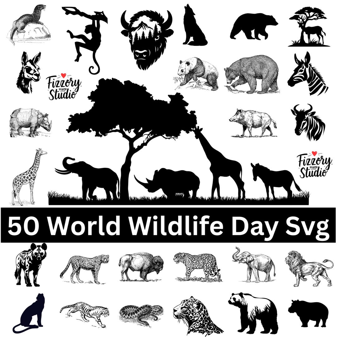 50 World Wildlife SVG Bundle | Wild Animals PNG | Wildlife Clipart for ...
