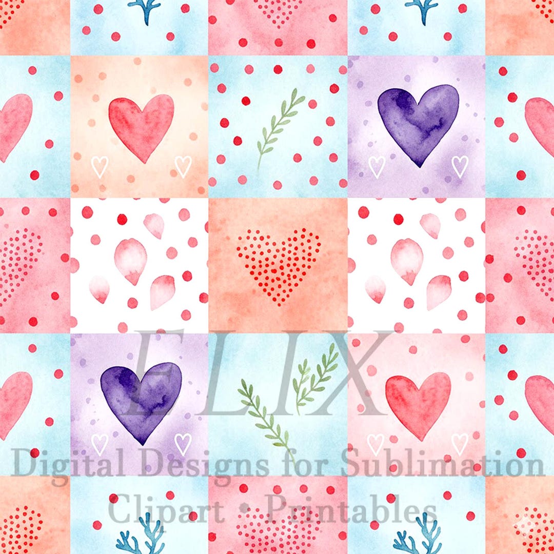 Watercolor Hearts Digital Paper Pack, Valentine's Day Seamless Pattern ...