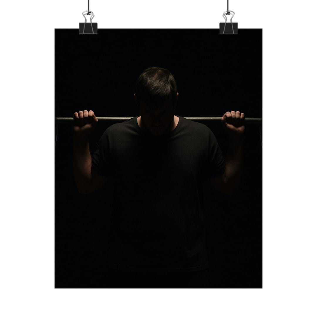 Strength Training Poster – Minimalist Barbell Squat Wall Art – Dark Gym ...