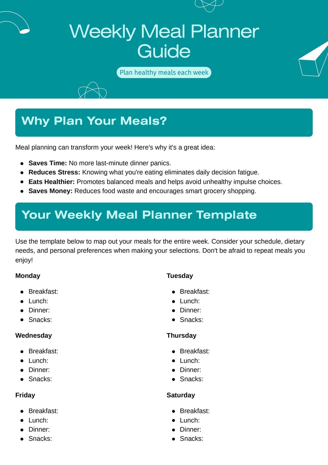 This Weekly Meal Planner Printable Helps You Organize Meals for the ...
