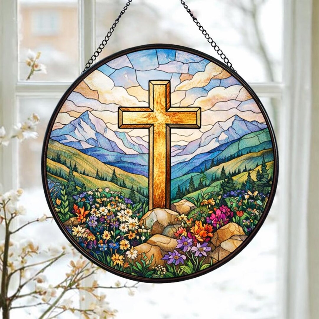 Christian Cross Stained Glass Suncatcher, Jesus Faith Window Hanging ...