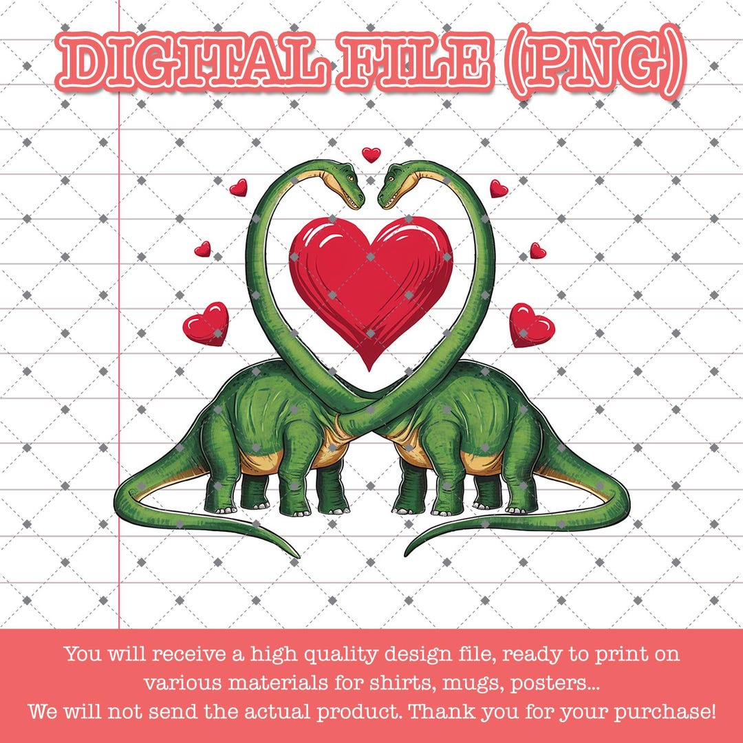 Dino Love Heart PNG, Cute Brontosaurus Couple PNG, Dinosaur Valentine ...