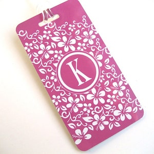 Luggage Tag Family 4-pack Hot Pink Flower Custom Monogram Luggage Tag ...