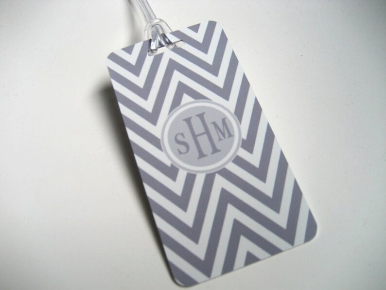 Luggage Tag Pair Gray and White Chevron Custom Monogram | Etsy