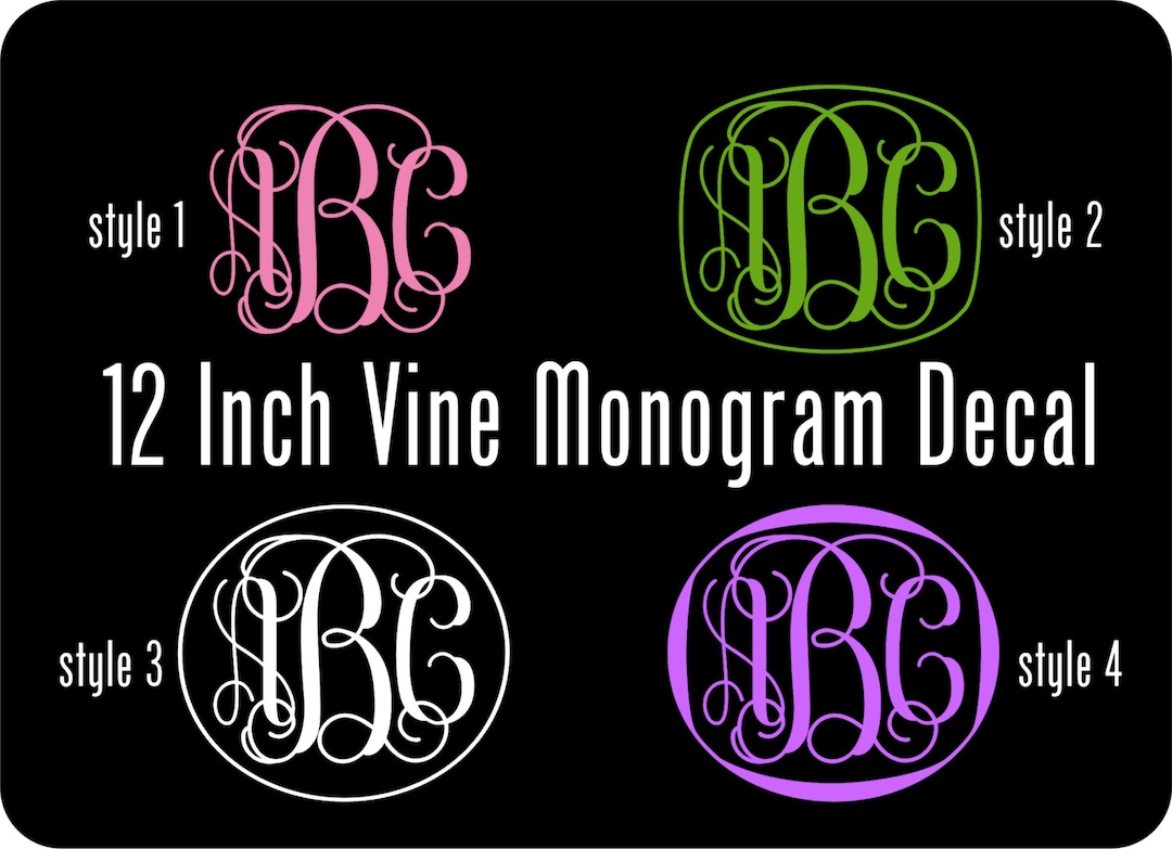 Vinyl Monogram Decal - 12 Inch Personalized Vinyl Decal - Vine Monogram ...