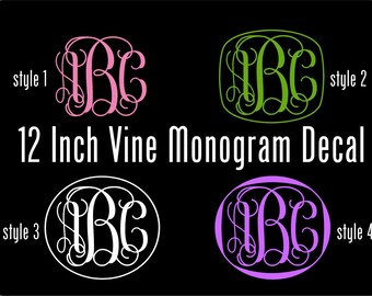 Vinyl Monogram Decal 12 Inch Personalized Vinyl Decal Vine - Etsy