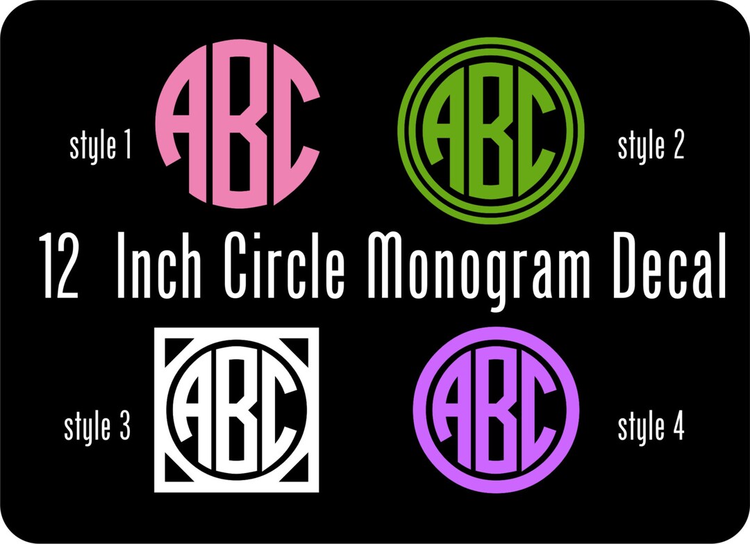 Vinyl Monogram Decal 12 Inch Personalized Vinyl Decal Circle Monogram ...