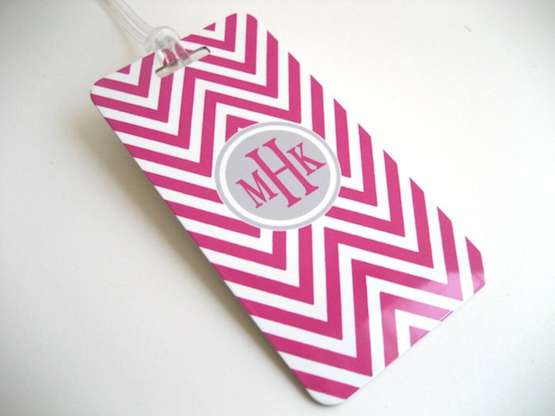 Luggage Tag Pair Hot Pink Chevron Custom Monogram Luggage Tag Pair ...
