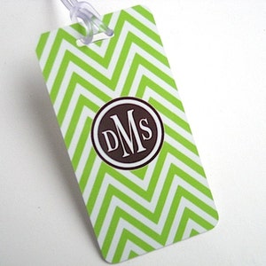 Luggage Tag Pair Lime Green Chevron Custom Monogram Luggage Tag ...