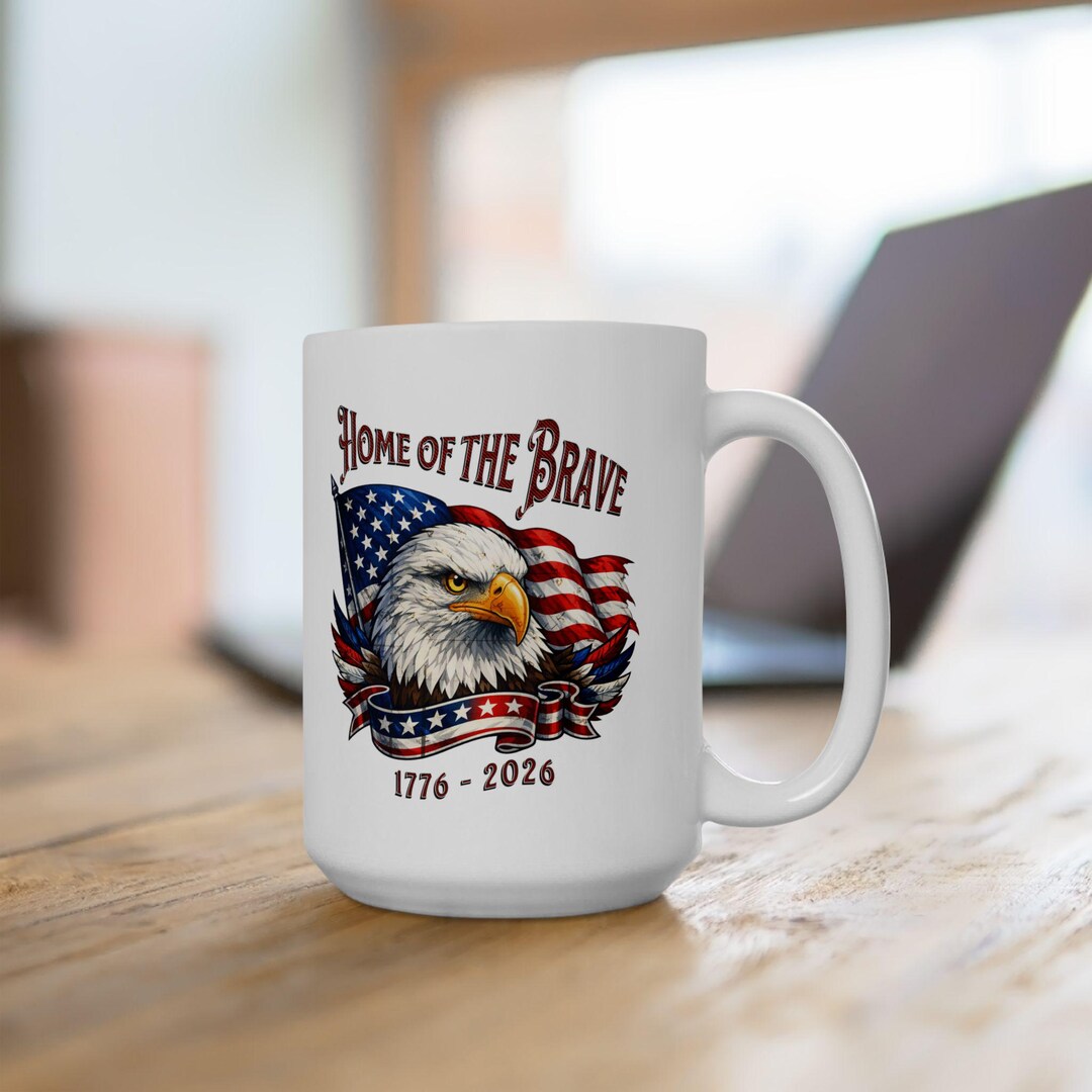 Home of the Brave American Flag Eagle Mug | Patriotic Ceramic Mug 15 Oz ...