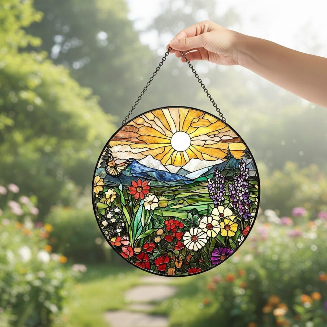 Stained Glass Style Suncatcher Landscape Acrylic Window Hanging ...