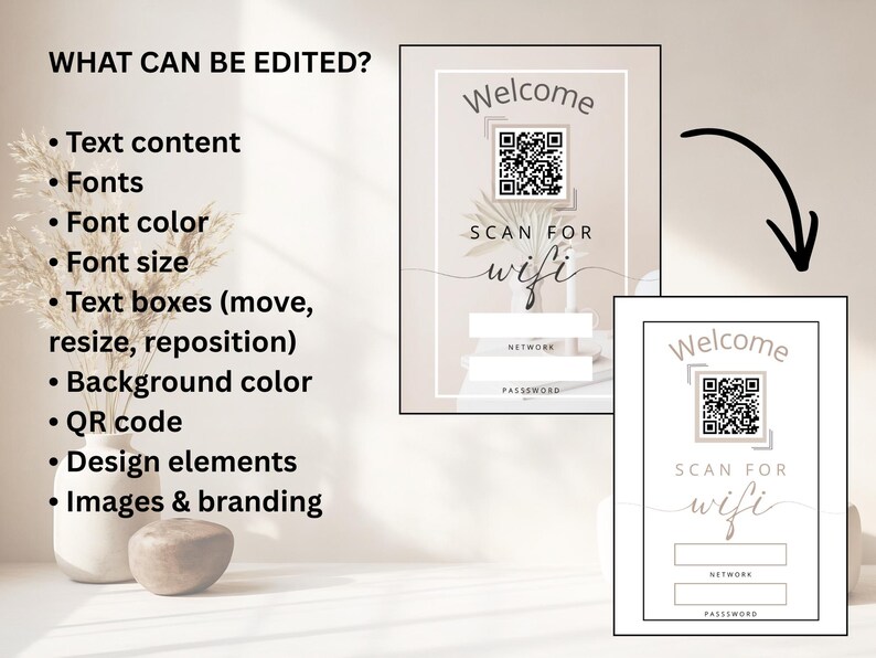 Airbnb Wifi Sign Template | Editable Canva Wifi QR Code Sign ...