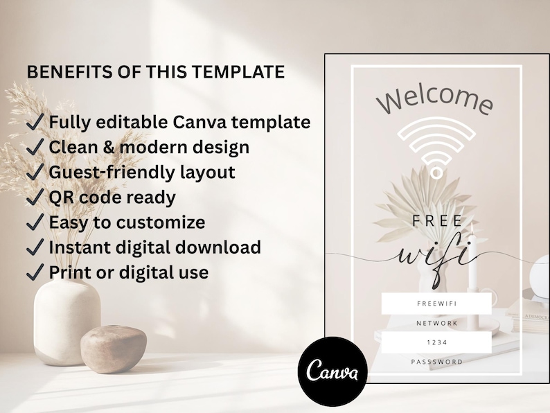 Airbnb Wifi Sign Template | Editable Canva Wifi QR Code Sign ...