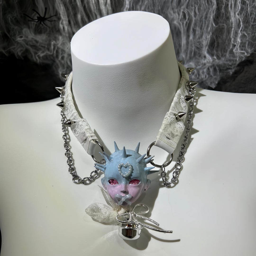 Y2K Lace Butterfly Bow Choker Gothic Punk BJD Doll Head Pendent ...