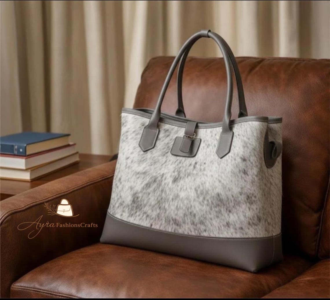 Real Cowhide Leather Tote Bag | Handmade Shoulder Bag | Cowhide Hair on ...