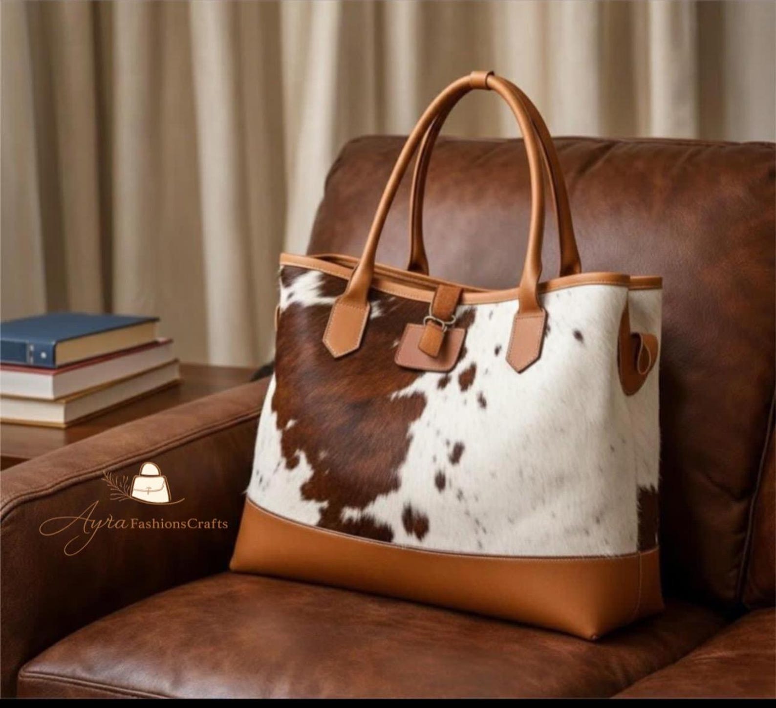Real Cowhide Leather Tote Bag | Handmade Shoulder Bag | Cowhide Hair on ...