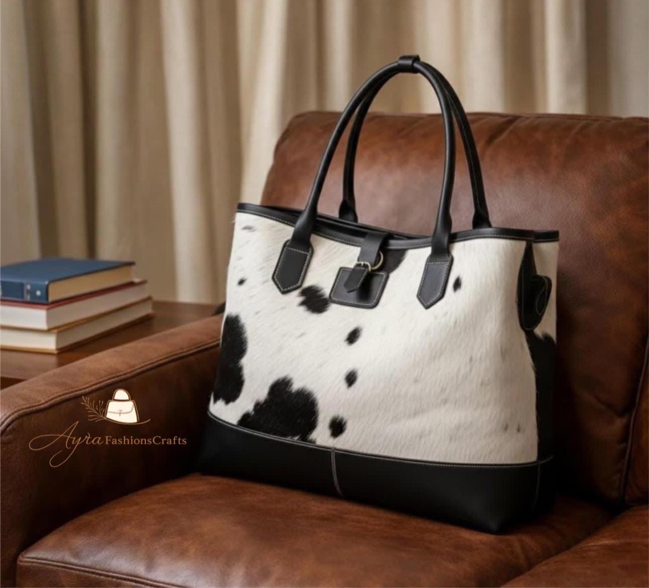 Real Cowhide Leather Tote Bag | Handmade Shoulder Bag | Cowhide Hair on ...