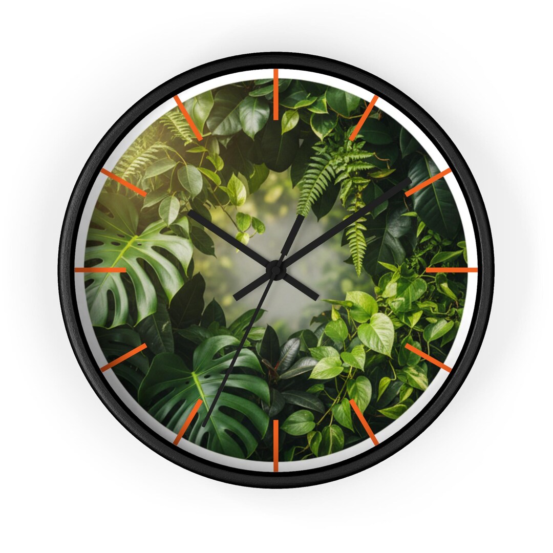 Green Tropical Foliage Wall Clock | Leafy Jungle Plant Design - Etsy