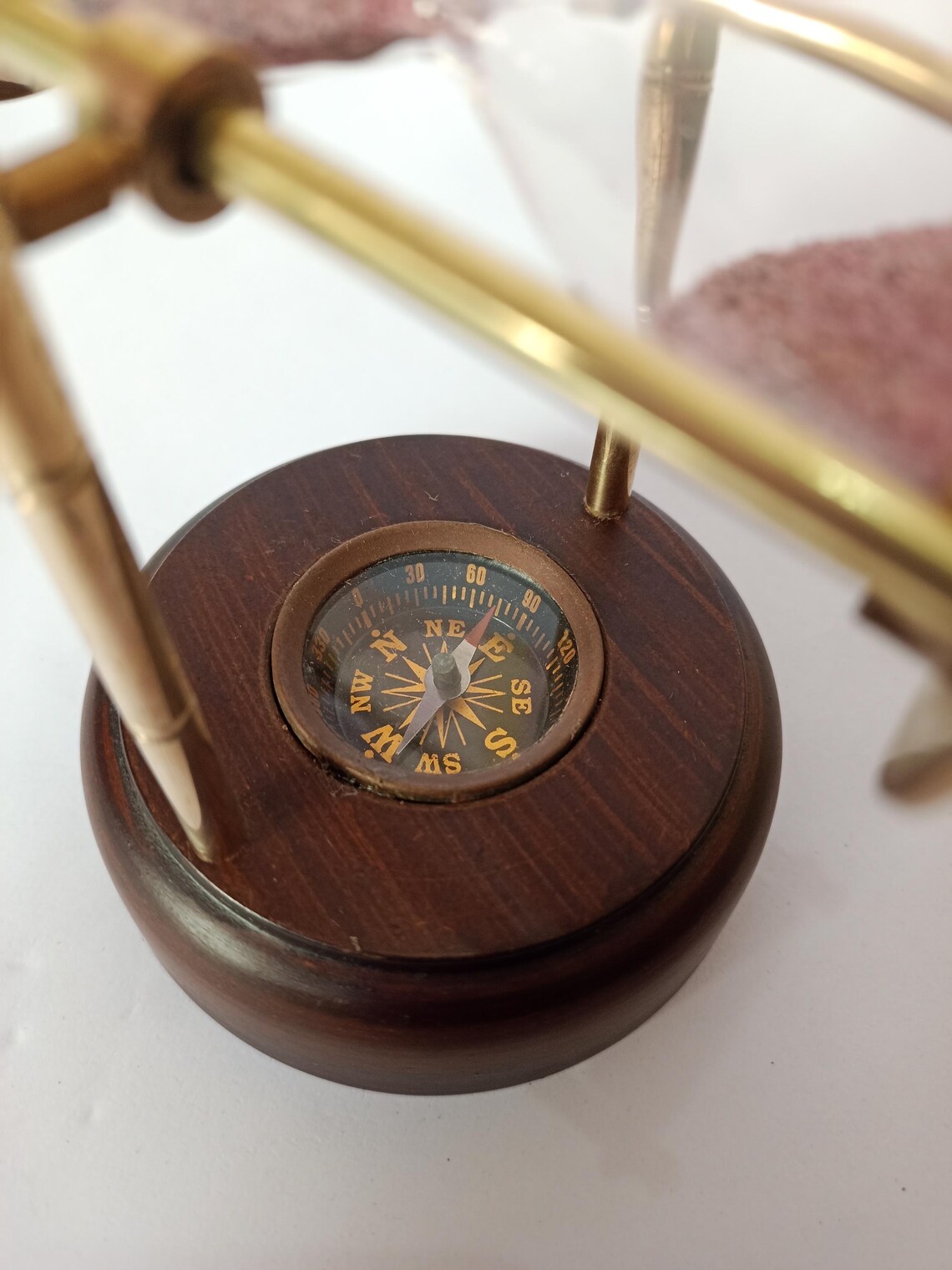Brass Hourglass With Compass | Vintage Nautical Desk Decor - Etsy
