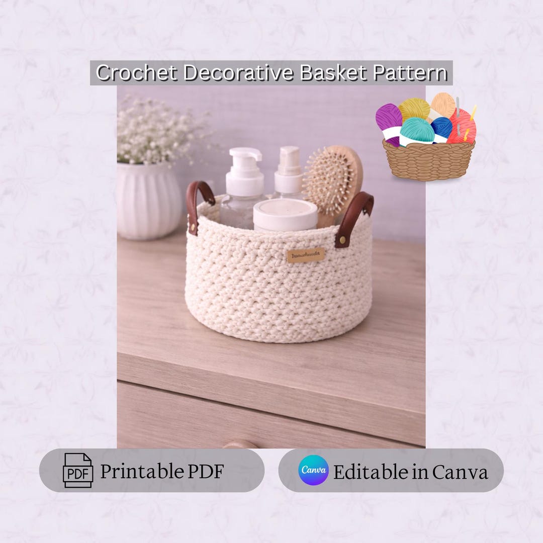 Crochet Decorative Basket Pattern PDF | Small Storage Bin | Easy Home ...