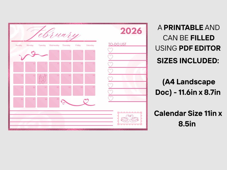 Editable and Printable February Calendar | Valentine's Day Calendar ...