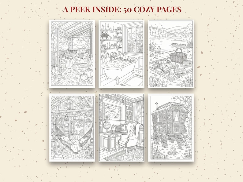 Cozy Spaces Coloring Book Adults | 50 Relaxing Interiors & Hygge Scenes ...