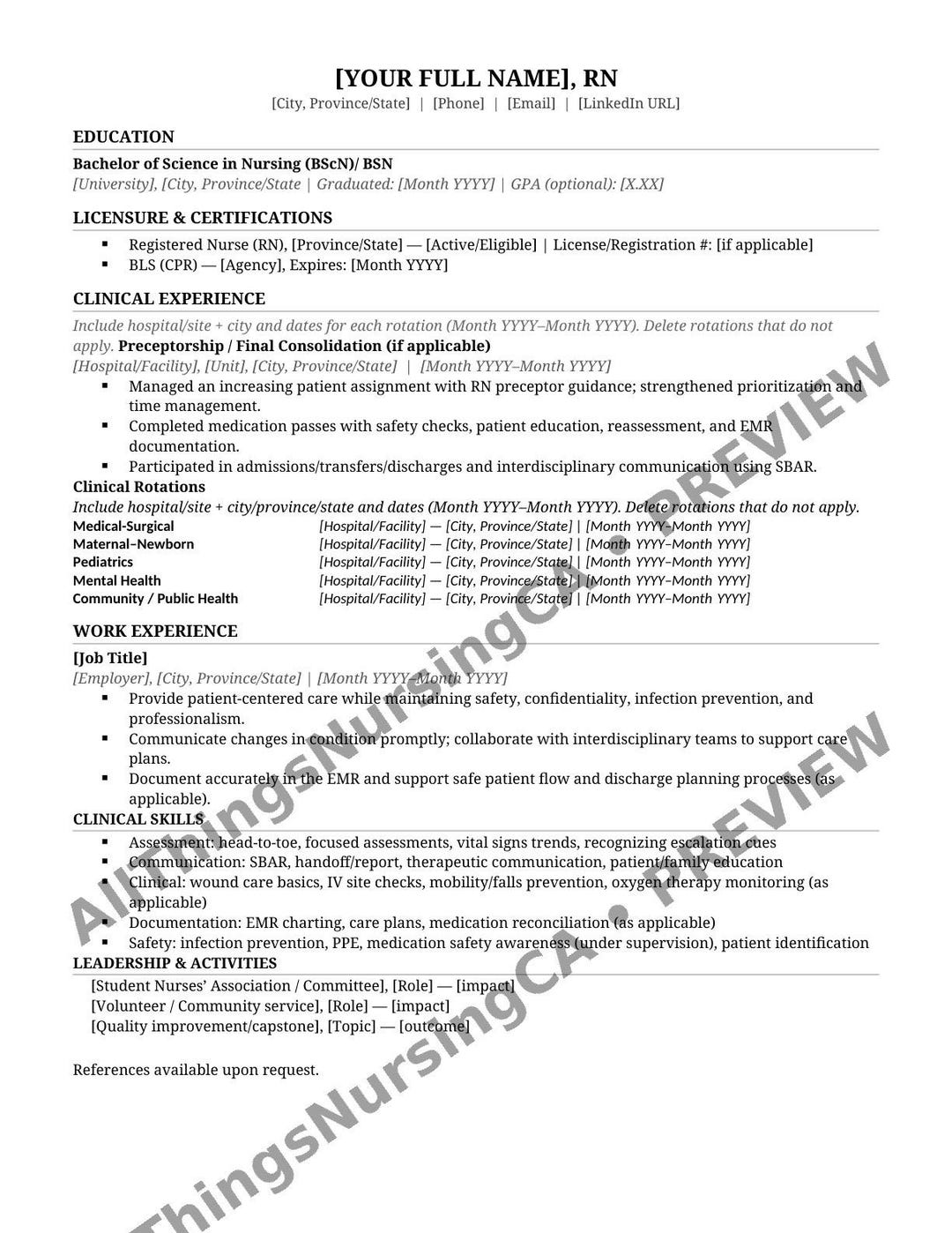 New Grad Nurse Resume Template | Ats-friendly RN | Editable Word ...