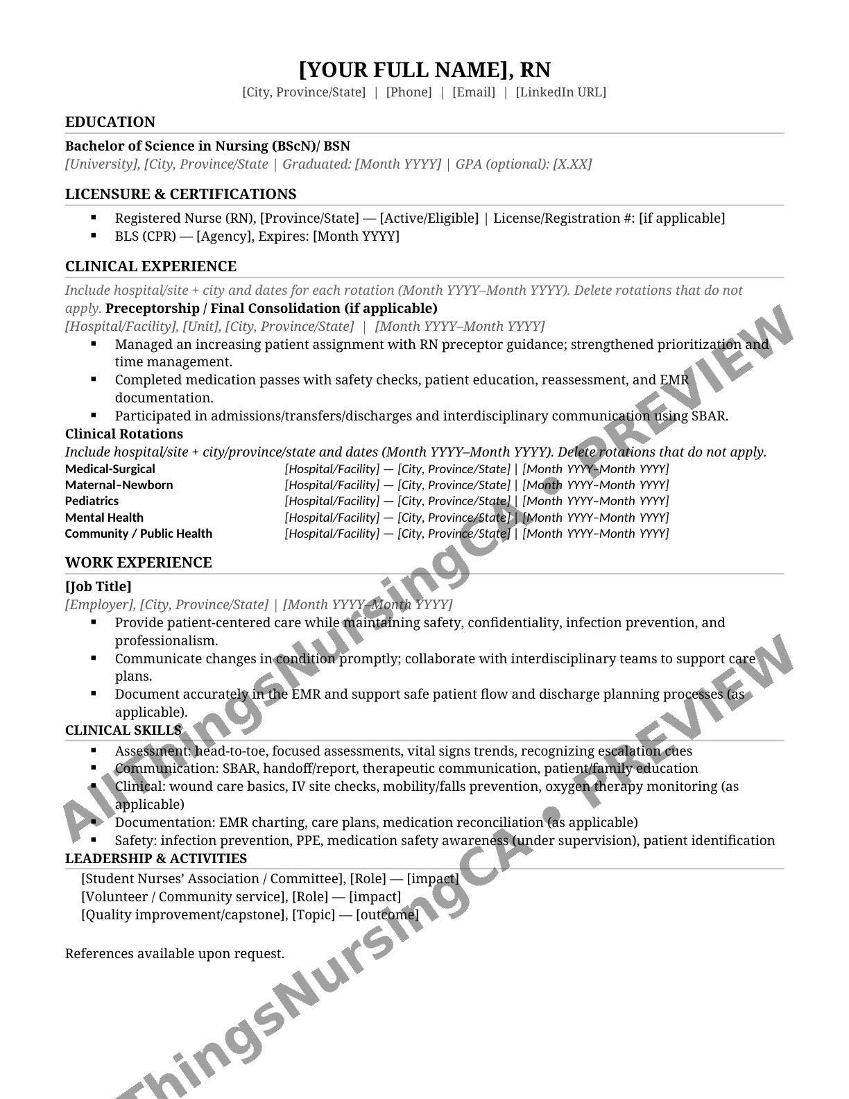 New Grad Nurse Resume Template | Ats-friendly RN | Editable Word ...