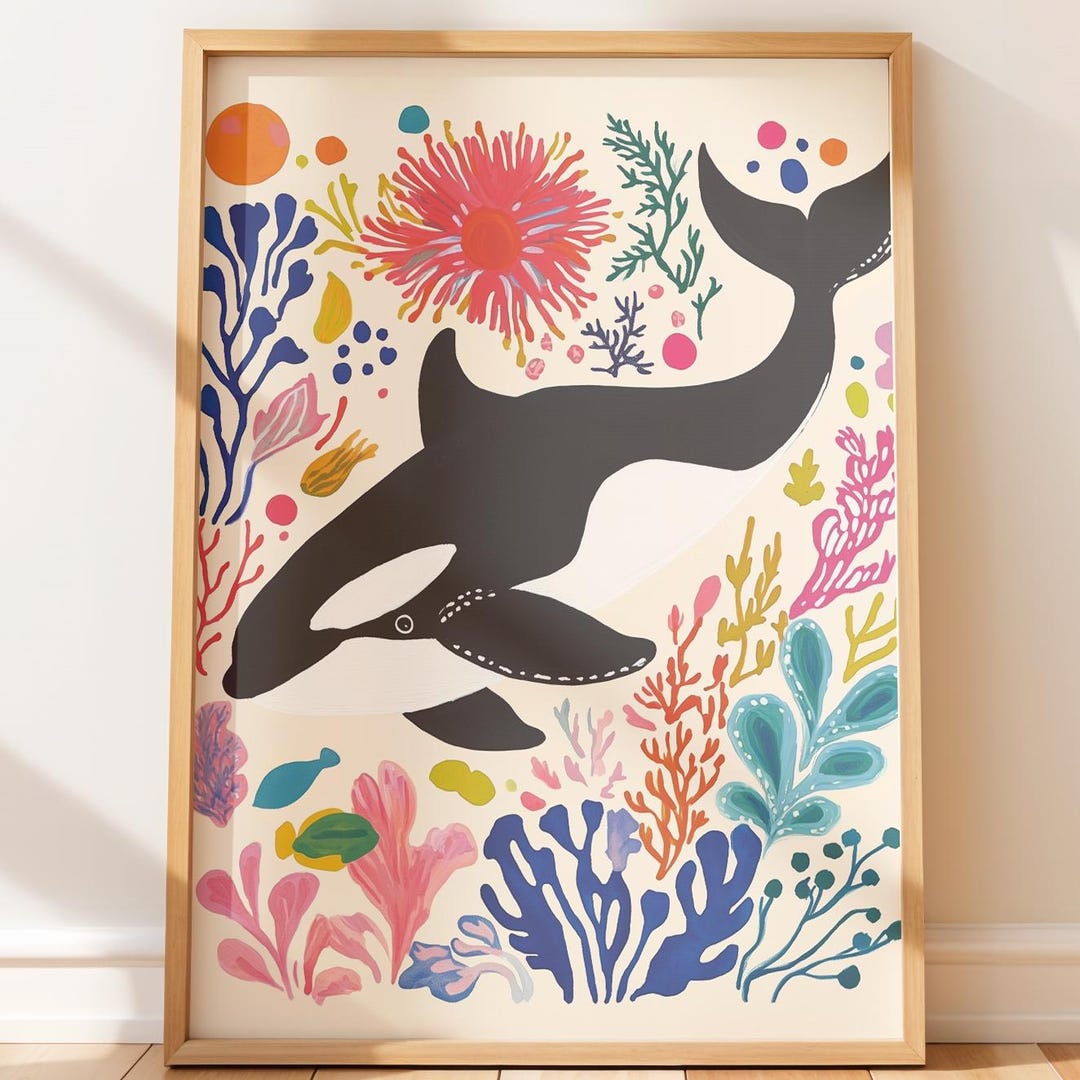 Wildlife Illustration - Playful Orca Printable Art, Animal Decor ...