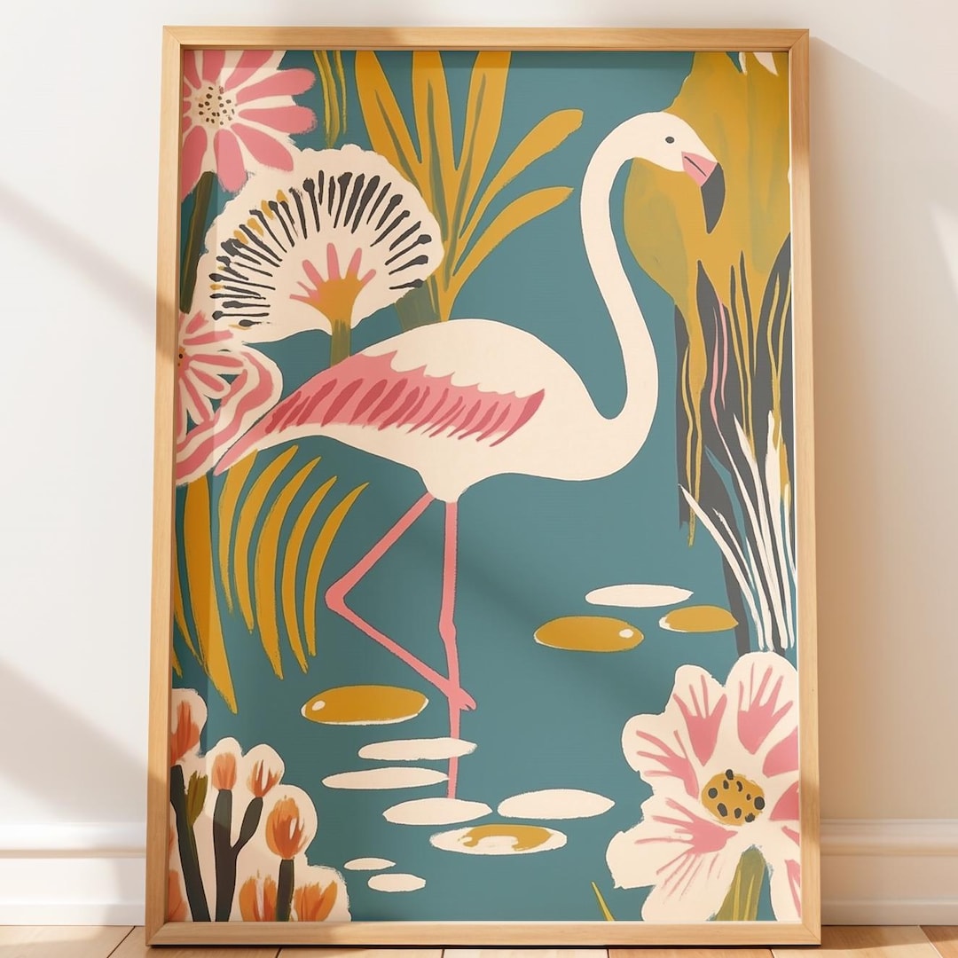 Wildlife Flamingo Animal Printable Art - Retro Folk Illustration With ...