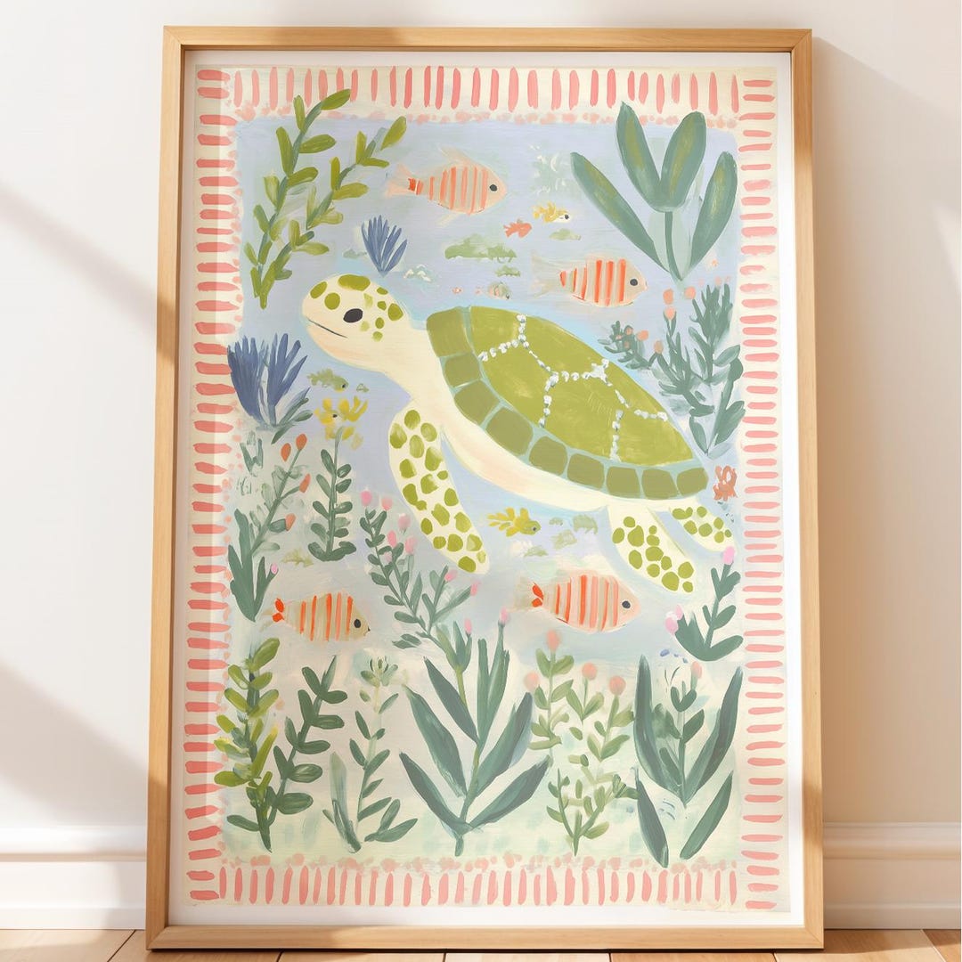 Colourful Kids Nursery Art - Children's Art Print, Joyful Sea Turtle ...
