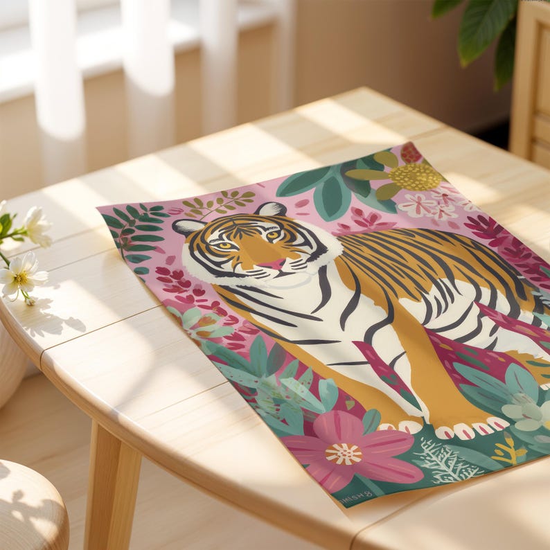 Tiger Wall Art Print: Folk Wildlife Style (bold Color Palette) - Etsy