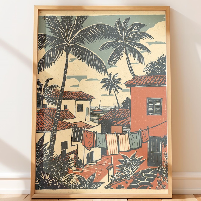 Linocut Art Street Scene - Etsy