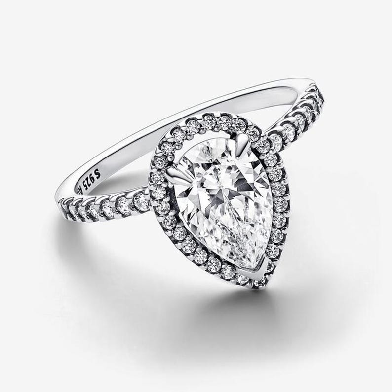Pandora Sparkling Pear Halo Silver Ring - Etsy