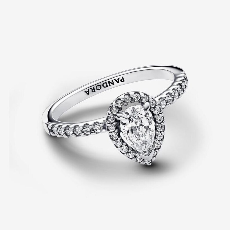 Pandora Sparkling Pear Halo Silver Ring - Etsy
