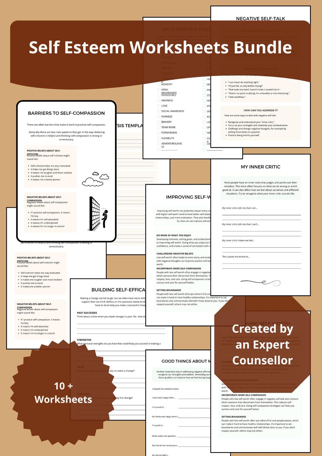 Self Esteem Worksheets Bundle - Etsy