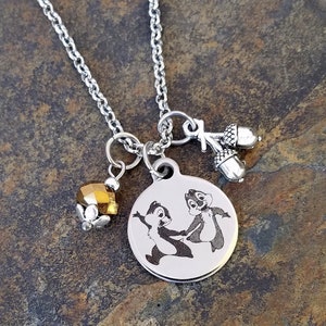 CHIP N' DALE CHIPMUNKS Disney Inspired Themed Charm Necklace Acorn ...