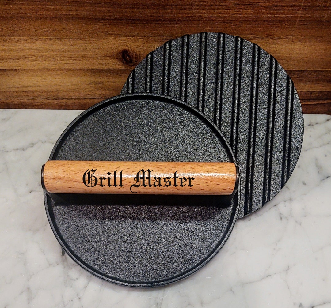 GRILL MASTER Weighted Press Personalized Custom Name Initials Cast Iron ...