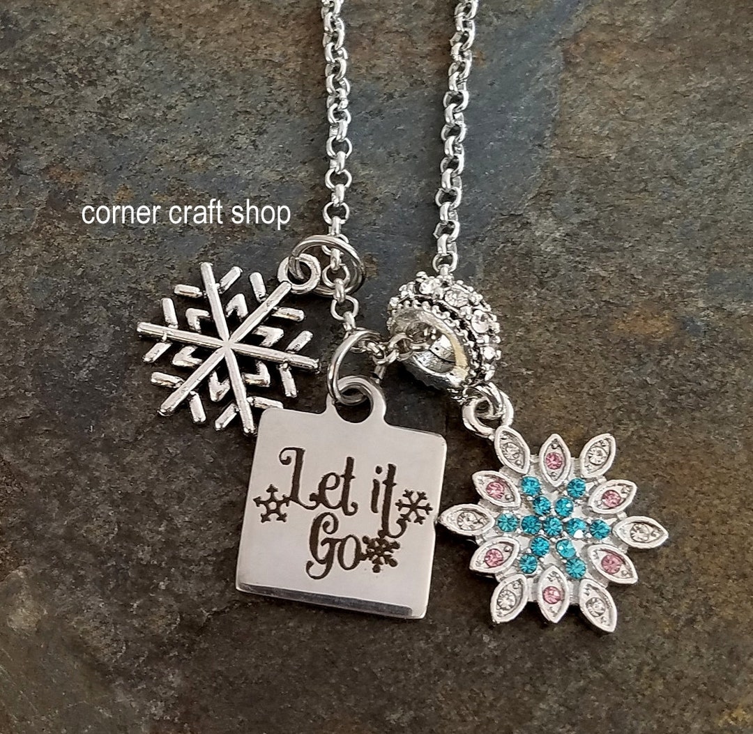 Let It Go Frozen Disney Movie Inspired Necklace Fan Anna Elsa Pink Blue ...