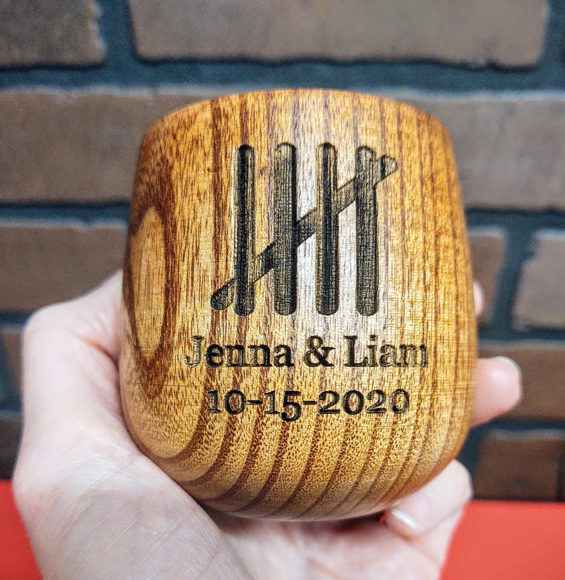 5 Tally Year Anniversary Wood Bourbon Whiskey Glass Personalized Wooden ...