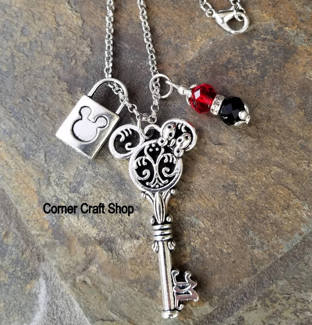 Minnie Mouse Key Head Lock Charm, Disney Inspired Necklace Mickey Mouse ...
