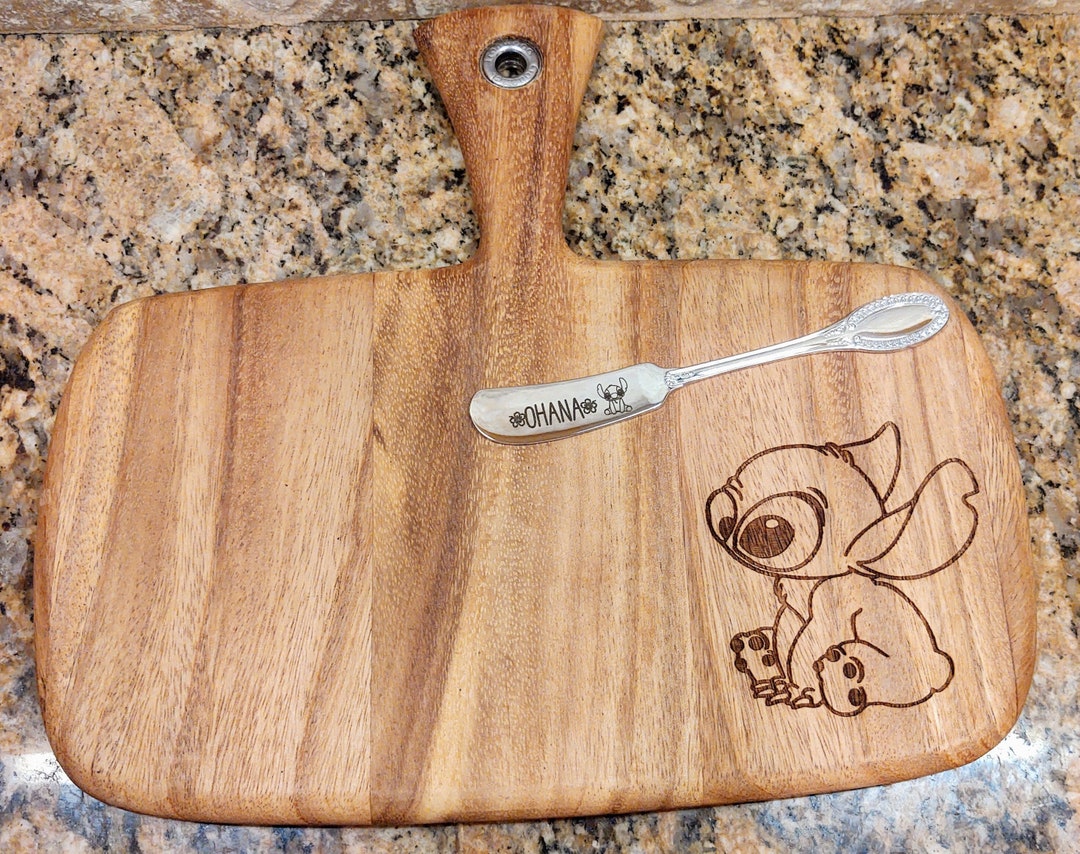 Lilo and Stitch Engraved Dark Wood Cutting Paddle Board Gift Set W ...
