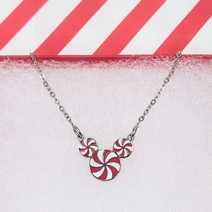 Mickey Mouse Peppermint Swirl Ears Christmas Winter Charm Necklace ...