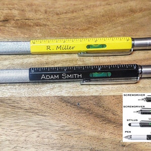 Personalized Name Ballpoint Pen Gift for Men 6 in 1 Multitool Ruler, Stylus, Level, Screwdriver ...