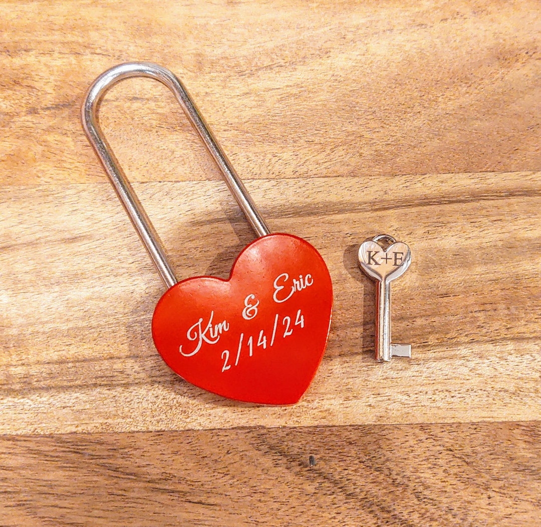 Personalized Names Wedding Date Anniversary Heart Locked in Love Lock ...
